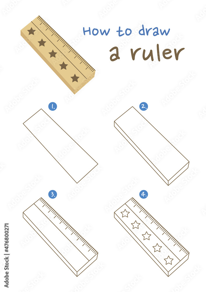 How To Draw A Ruler Vector Illustration Draw A Ruler Step By Step Ruler Drawing Guide Cute 