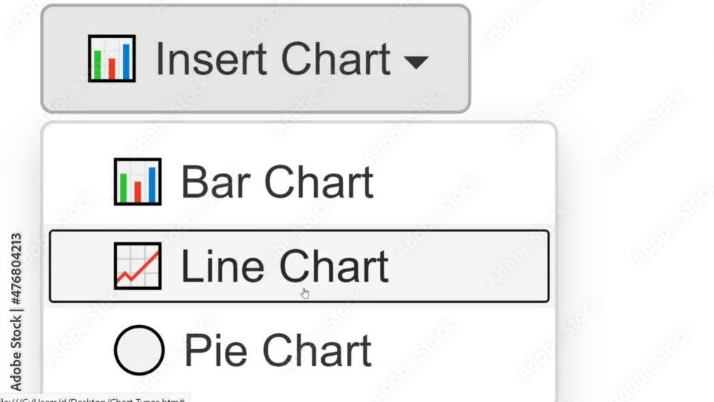 Cursor Slides Over and Clicks Insert Line Chart in Spreadsheet. Mouse Pointer on Device Computer ...
