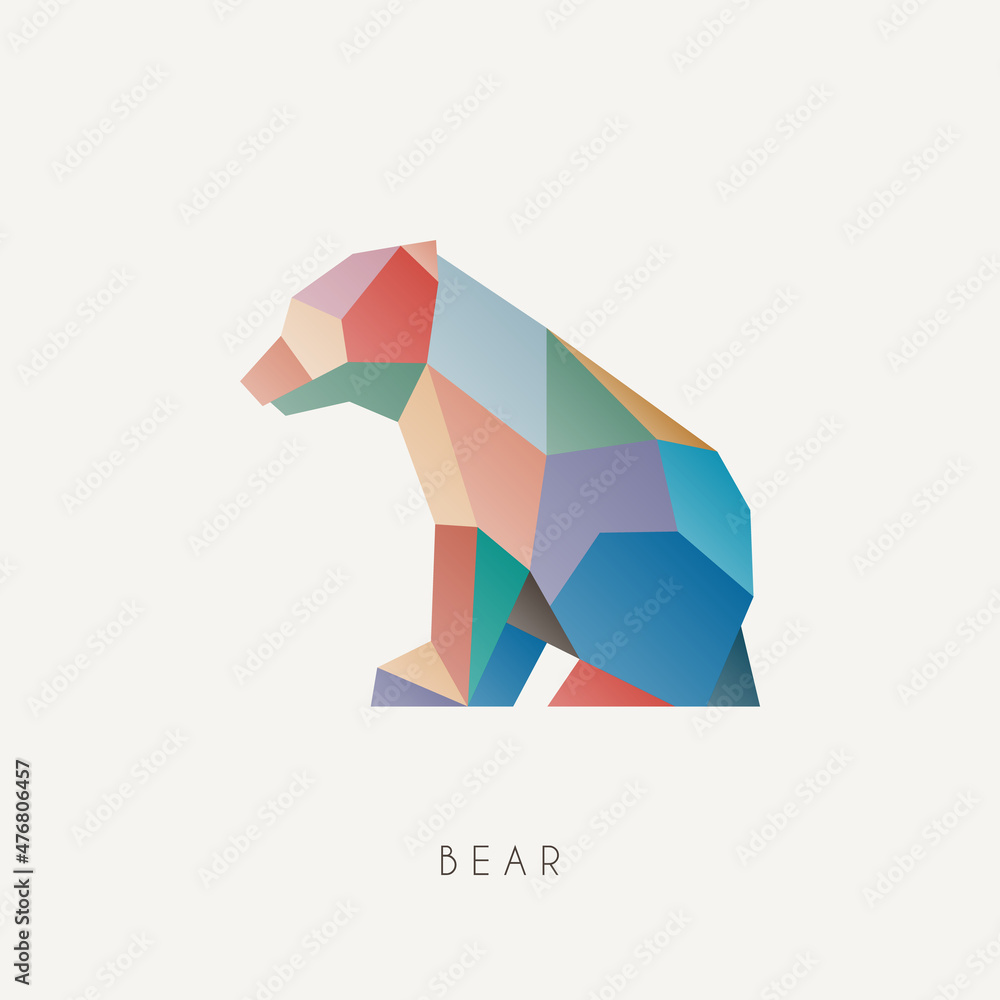 Polygon bear baby. Low poly animal. Geometric logo icon. Origami style ...