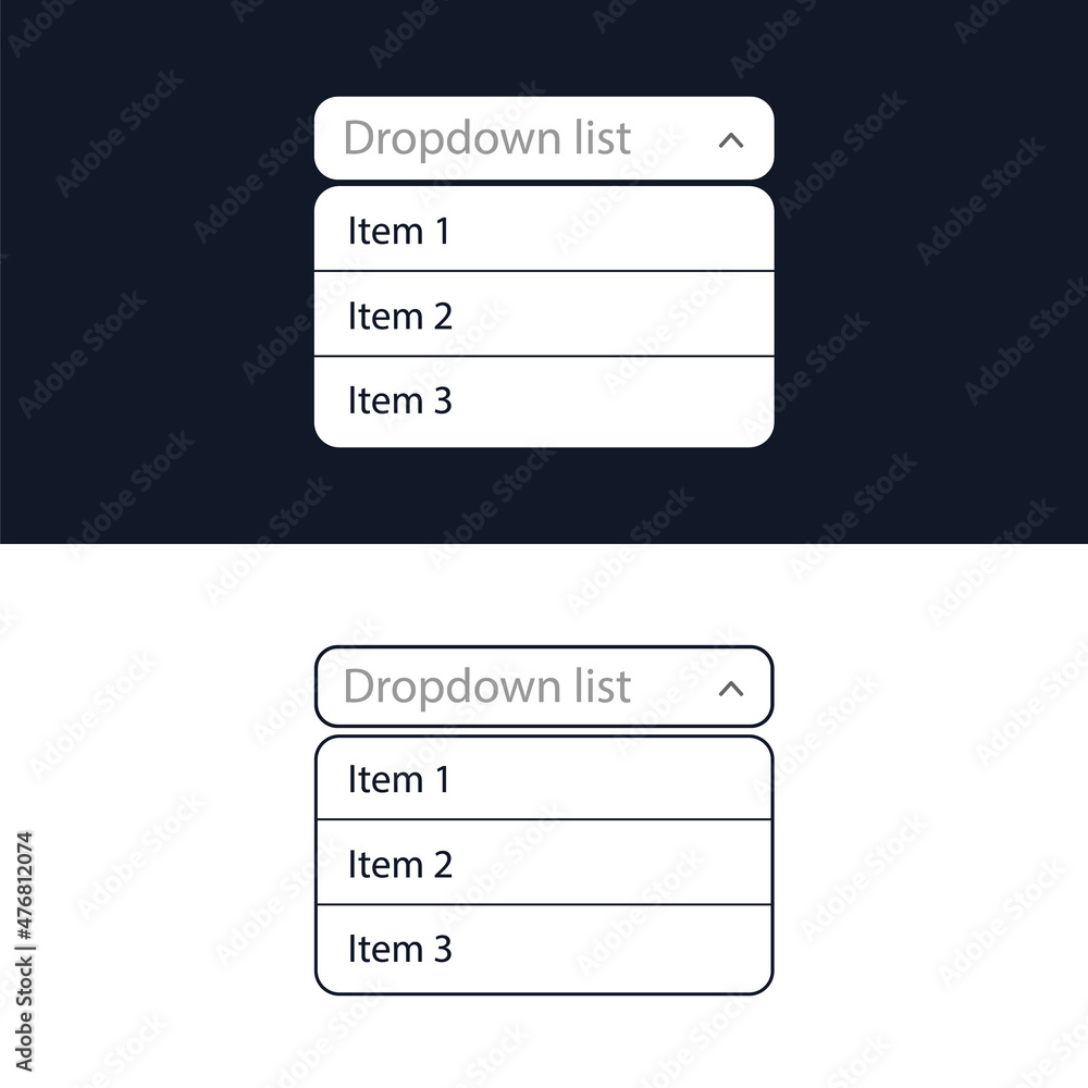 Drop-down list with menu items for the website. The view is in the ...