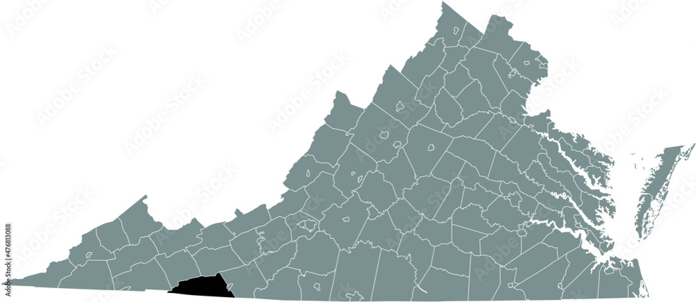 Black highlighted location map of the Grayson County inside gray ...