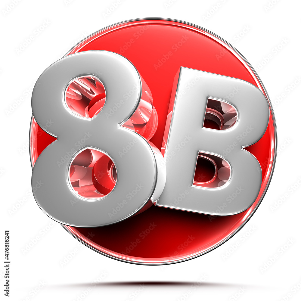 Red circle 8B, stainless steel 3D illustration on white background with ...