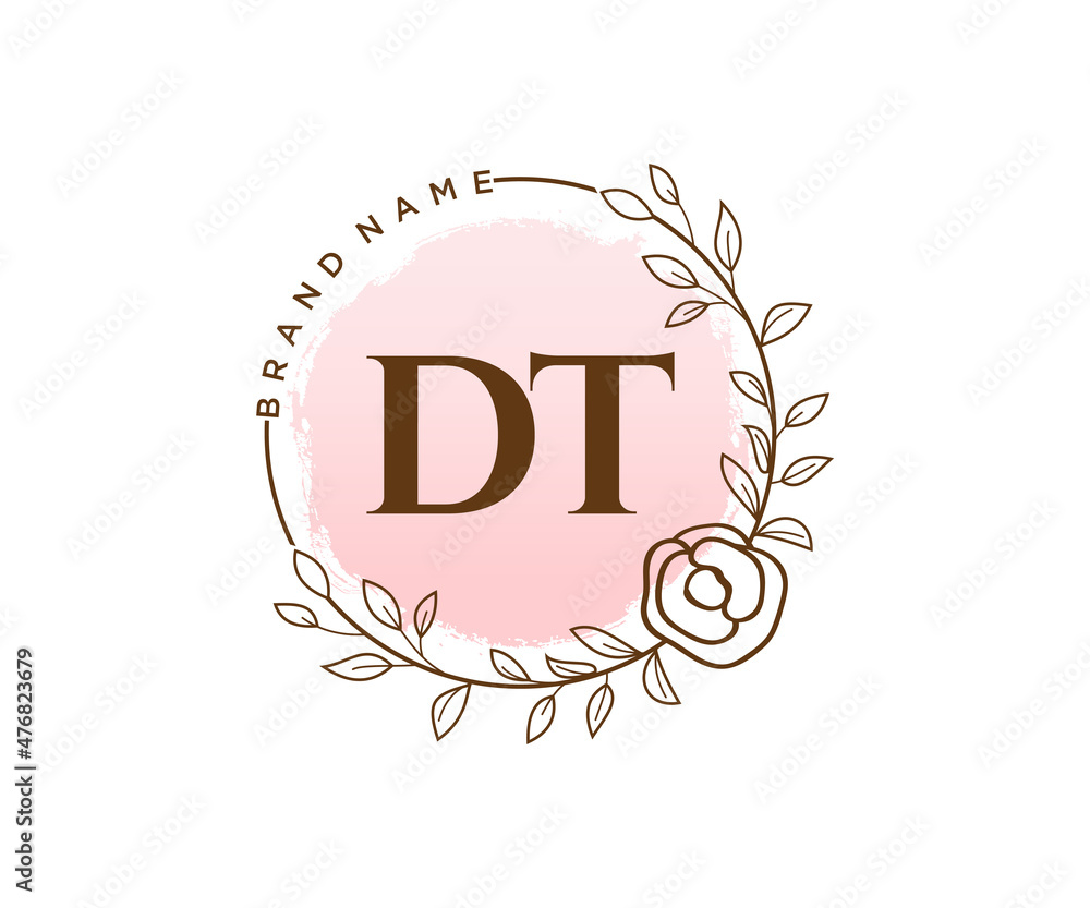 Initial DT feminine logo. Usable for Nature, Salon, Spa, Cosmetic and ...