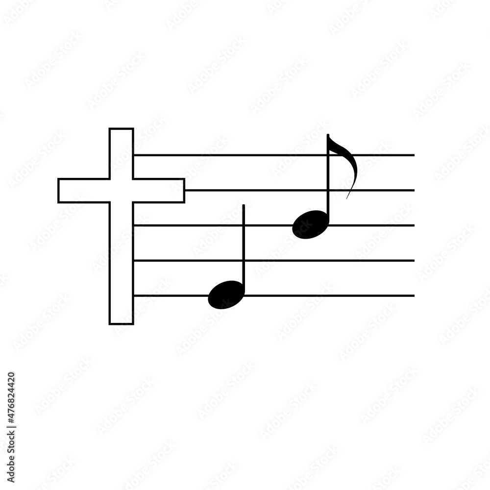 Christian music event, concert. Cross and musical notes. Flat isolated ...