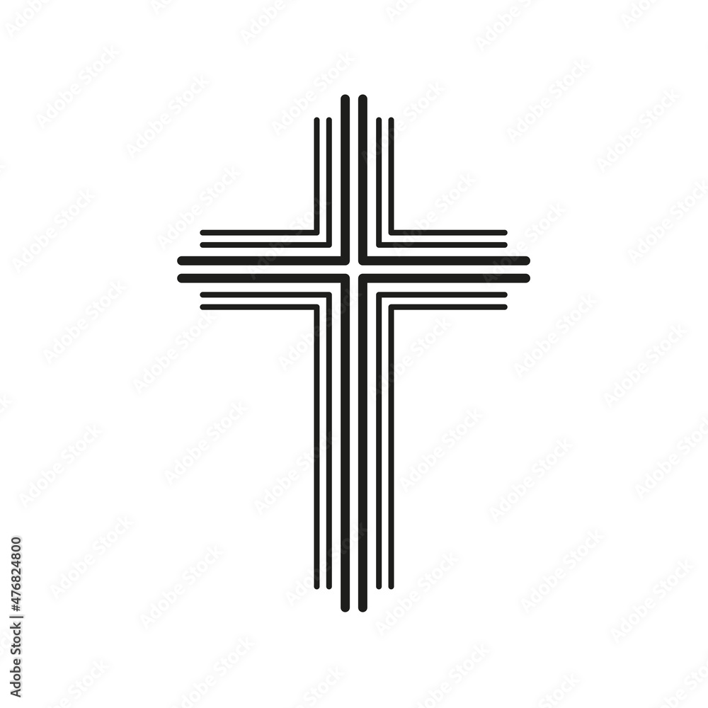 Line art Christian cross icon. Flat isolated Christian vector ...