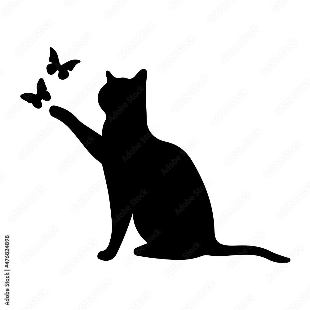 silhouette cat and butterflies animals background design Stock Vector ...