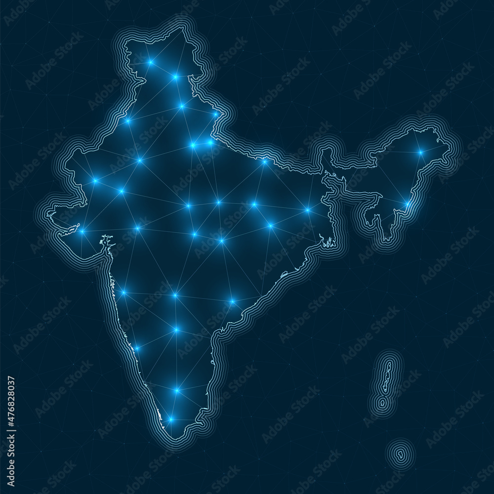 India network map. Abstract geometric map of the country. Digital ...