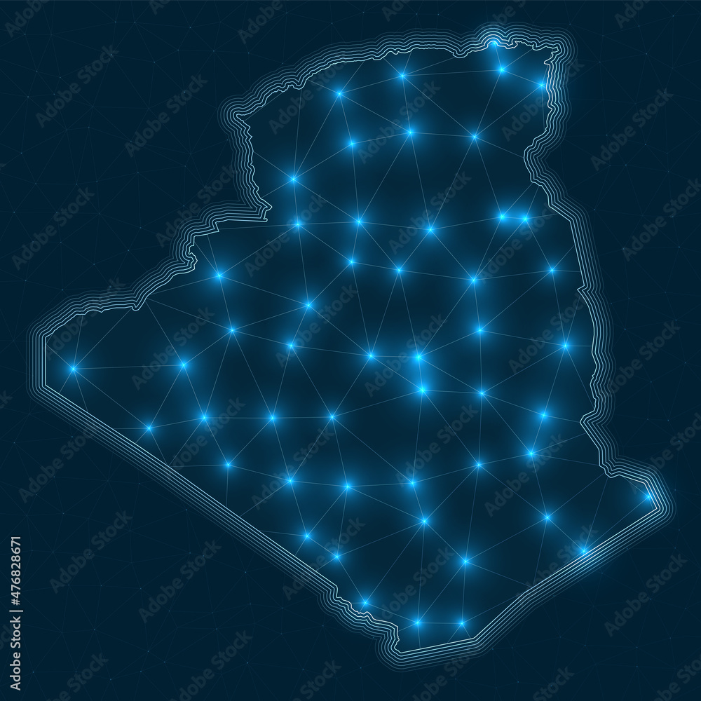 Algeria network map. Abstract geometric map of the country. Digital connections and ...
