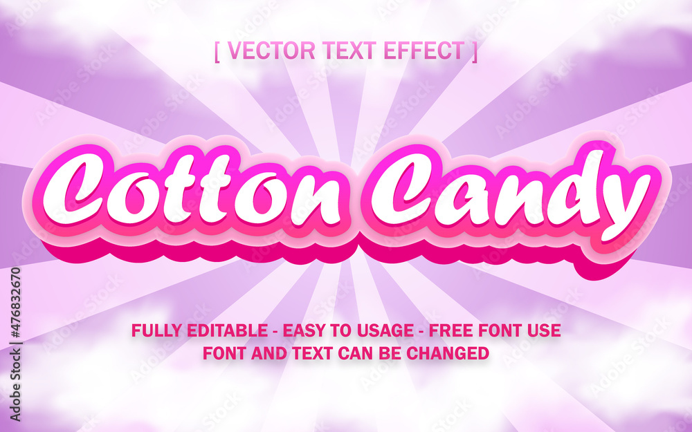 editable text effect cotton candy pink cute kawaii vector illustration ...