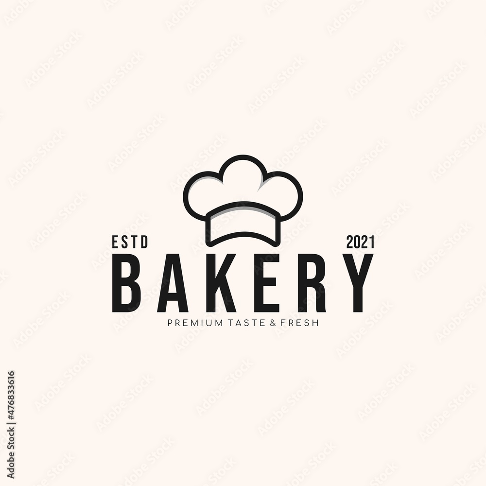 Bakery logo with chef hat in simple style. Logo design. Vector ...