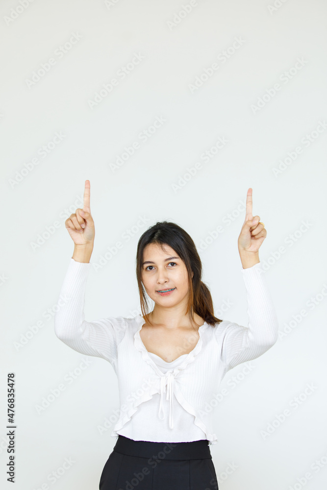 Portrait Asian beautiful woman wearing casual shirt standing poses ...