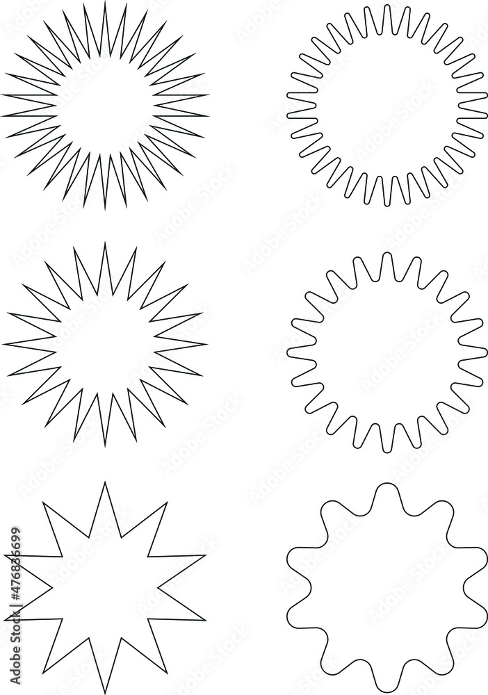 Design elements, shapes, stars with spiky and rounded corners ...