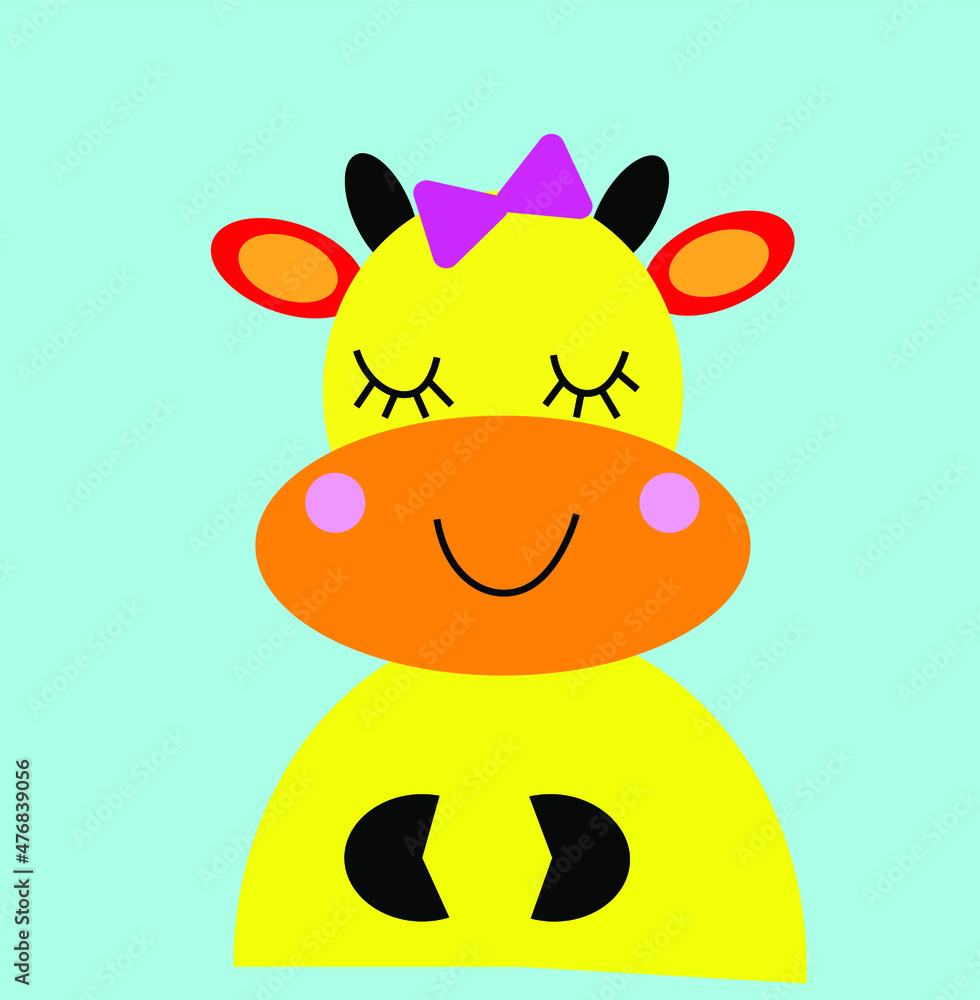 Illustration cartoon of a cute cow character, animation, with female ...