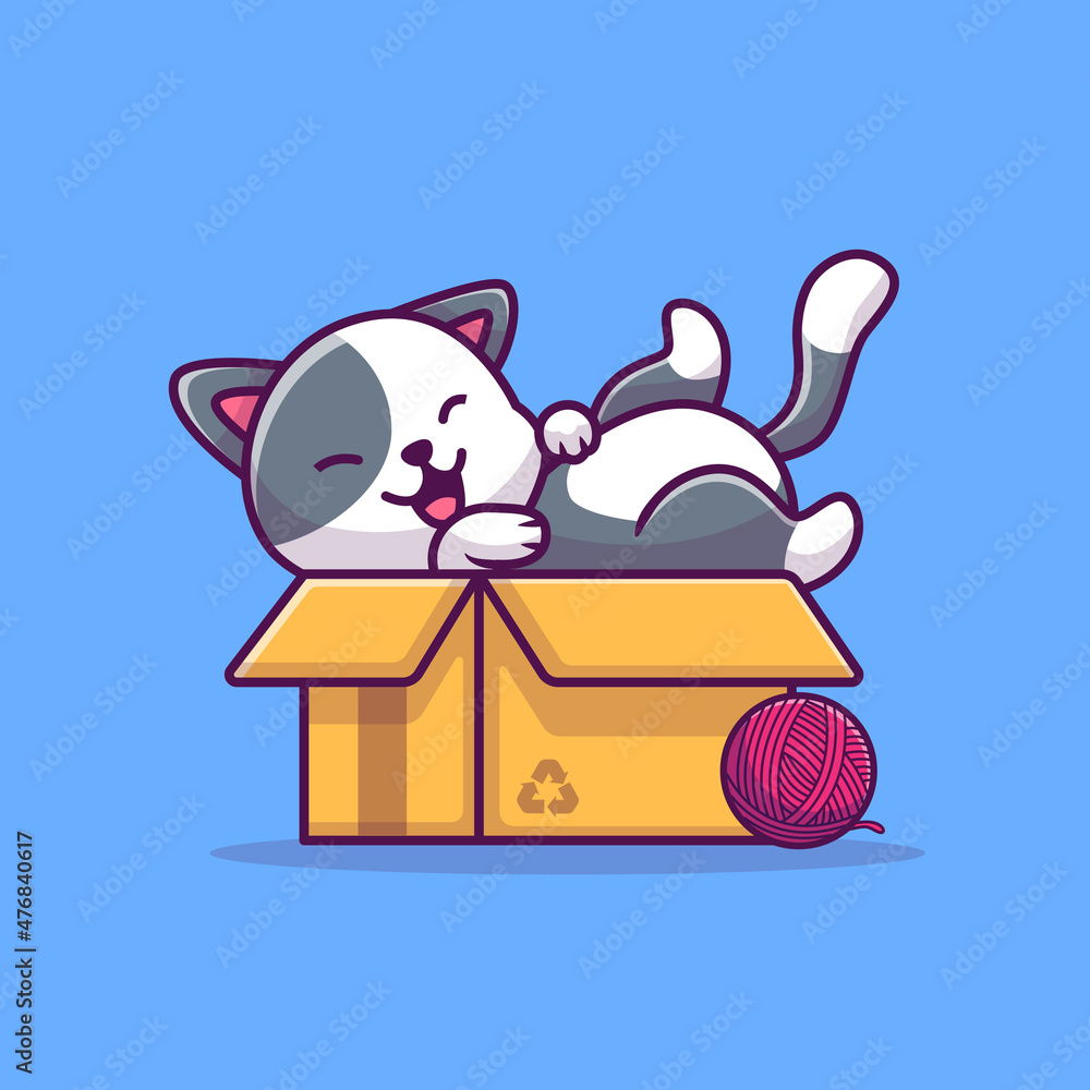 Cute Cat Play In Box Cartoon Vector Icon Illustration. Animal And ...