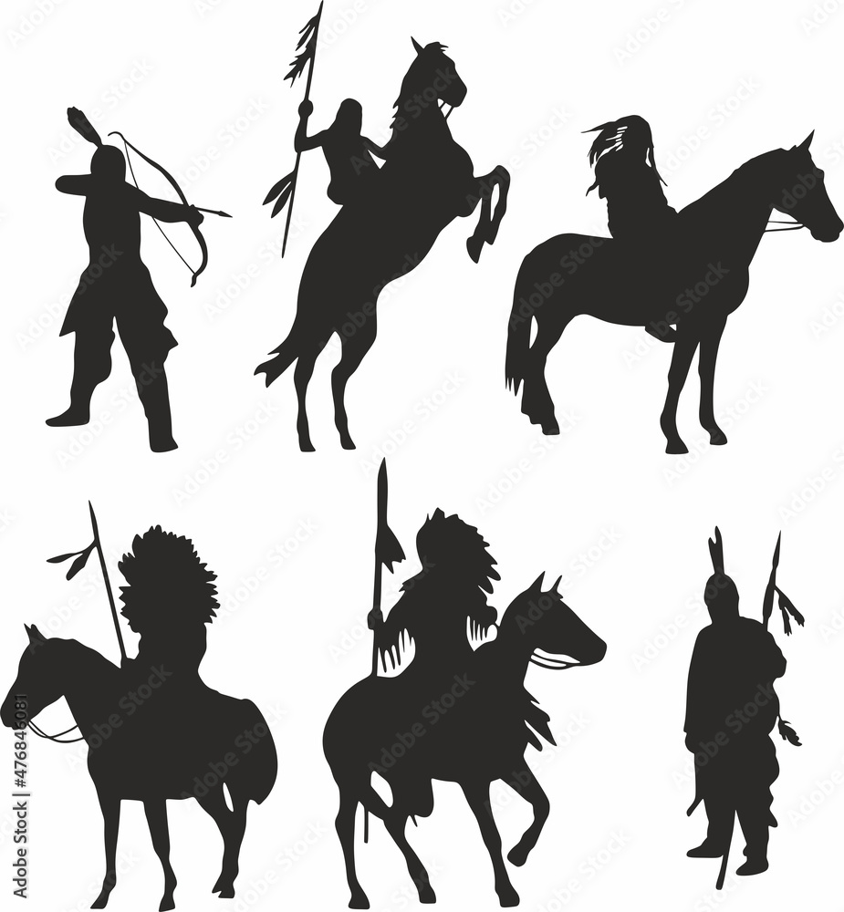 Vector set of silhVector set of silhouettes of native Americans. The ...
