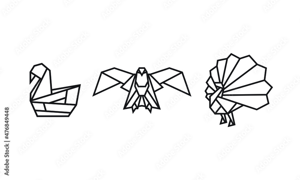 origami style illustration of birds. abstract geometric outline drawing ...