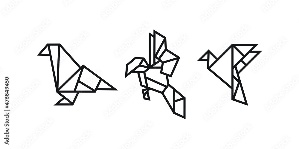origami style illustration of birds. abstract geometric outline drawing ...
