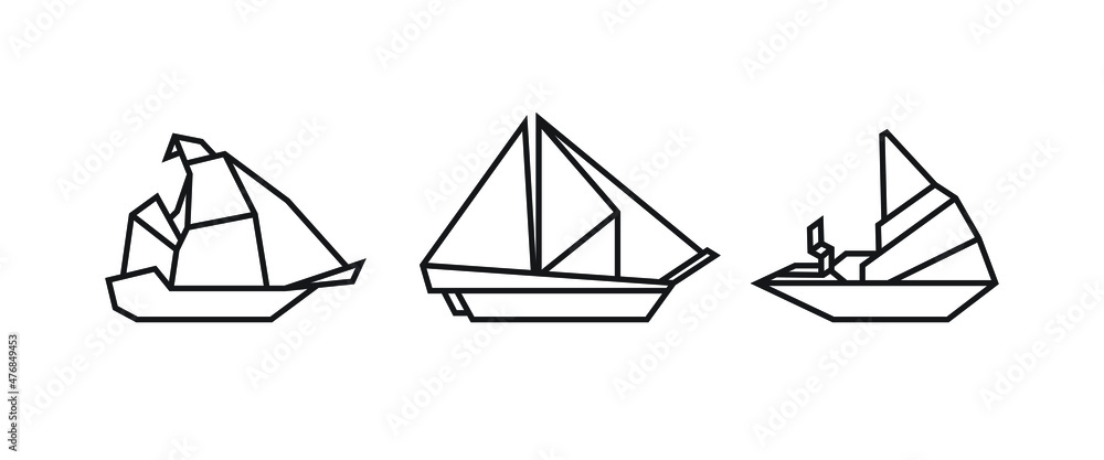 origami style illustration of boats. abstract geometric outline drawing ...