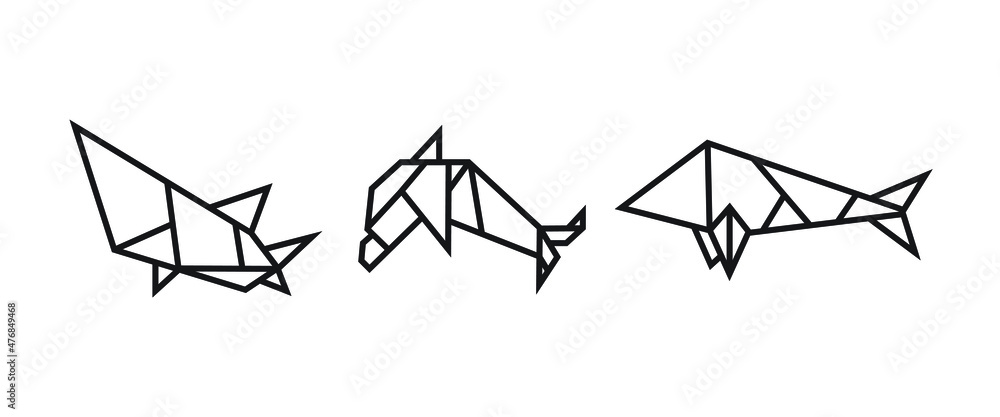 origami style illustration of fish. abstract geometric outline drawing ...