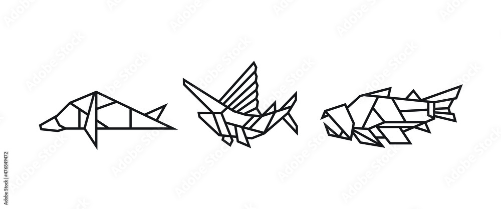 origami style illustration of fish. abstract geometric outline drawing ...