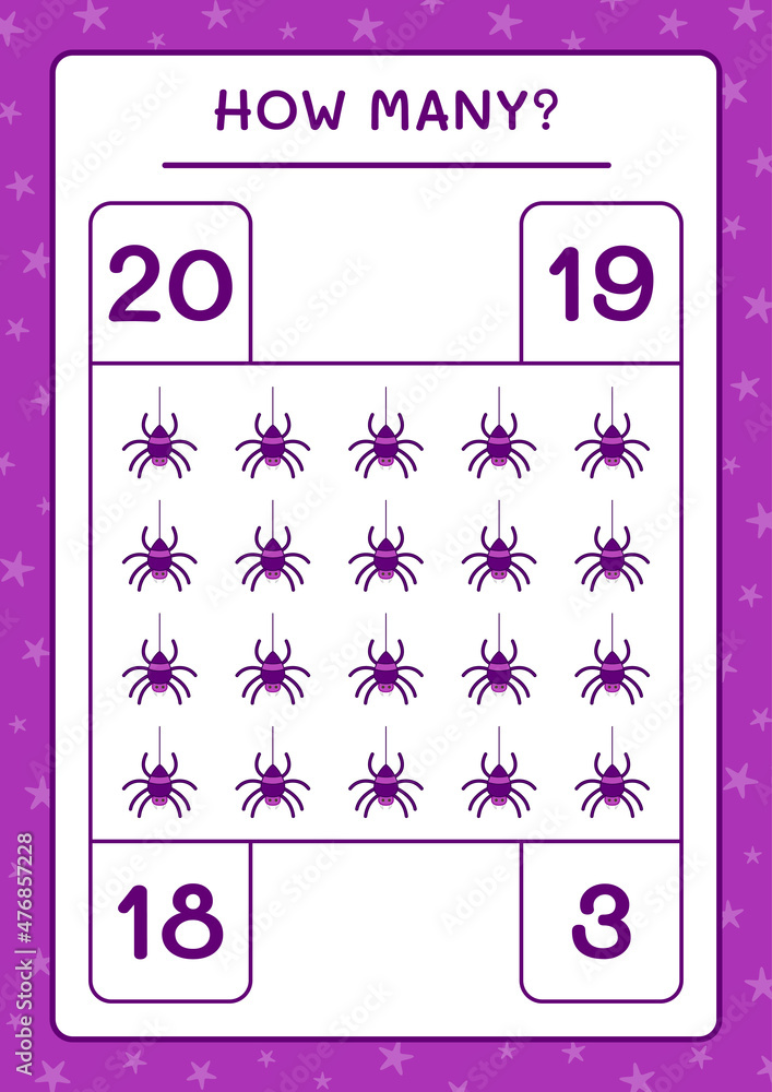 How many Spider, game for children. Vector illustration, printable ...