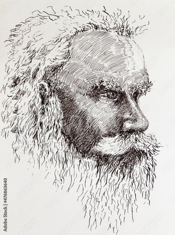 Old man with a mustache - illustration. Detailed drawing of a ...