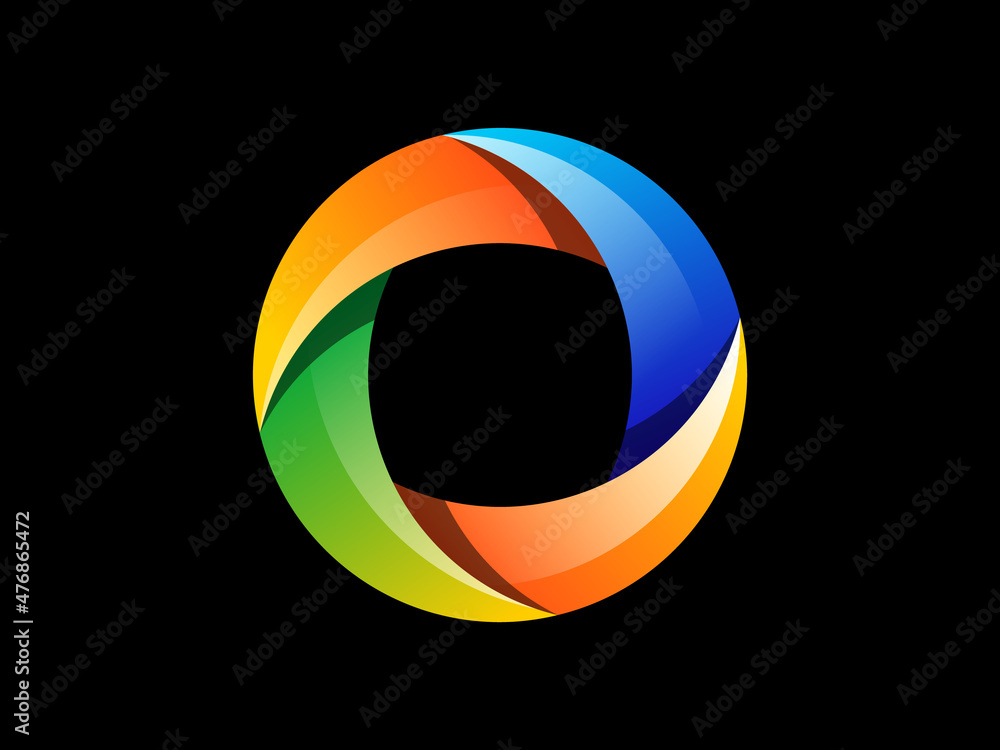 Colorful abstract circle logo on black background. Multicolored ...