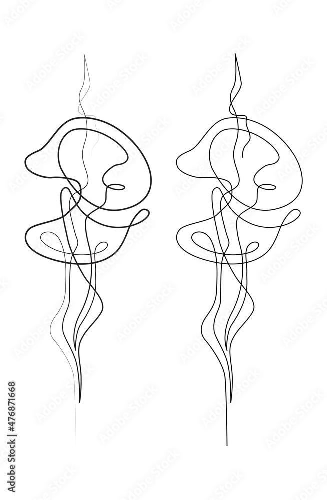 Smoke. Curls of cigarette smoke. Steam cloud. Continuous line drawing ...