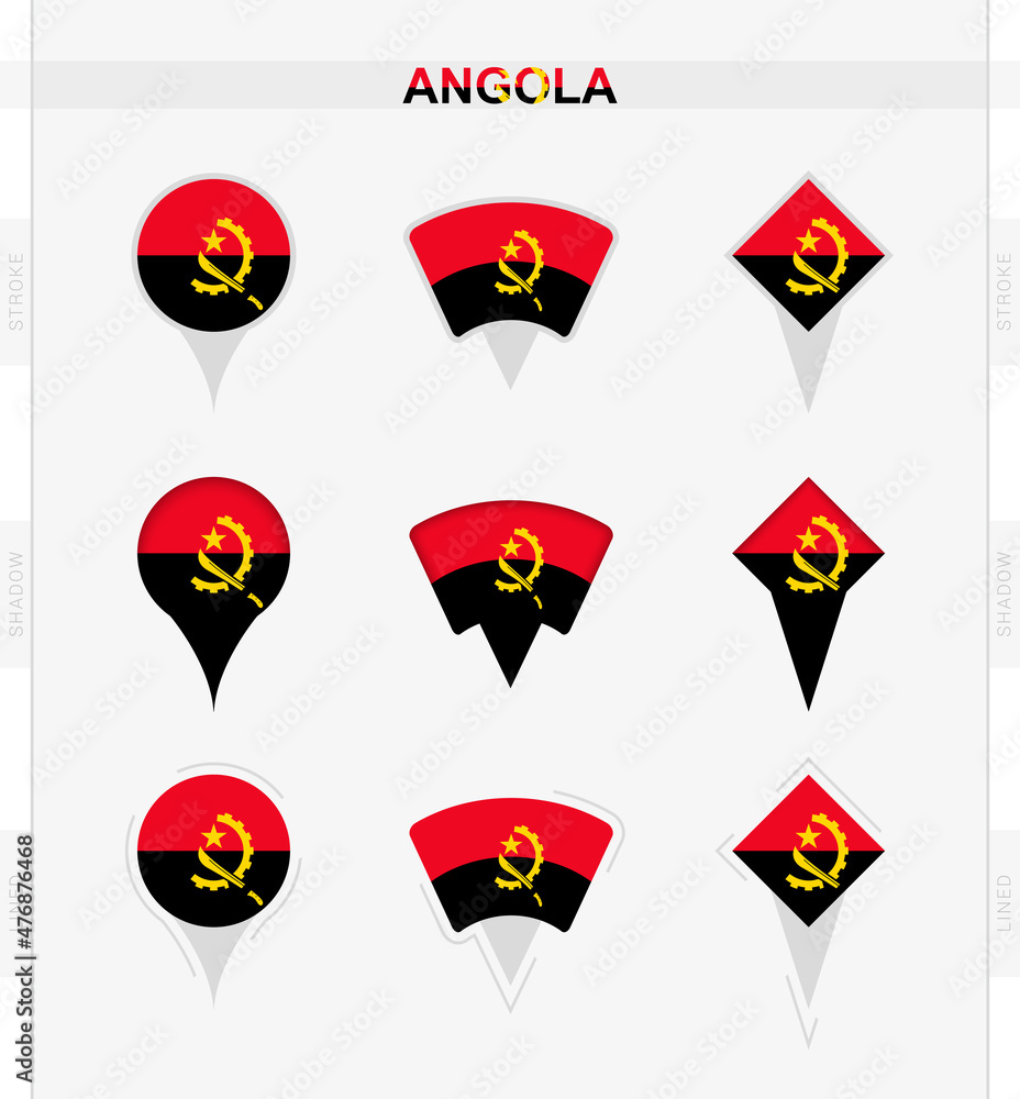 Angola flag, set of location pin icons of Angola flag. Stock Vector ...