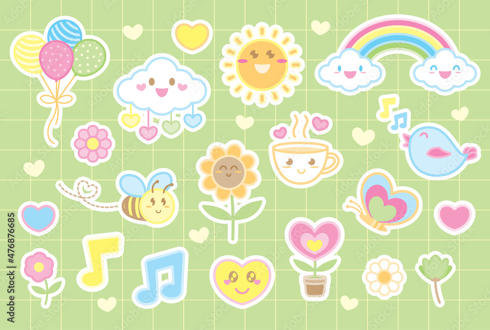 cute kawaii style graphic elements illustration vector in happy emotion ...