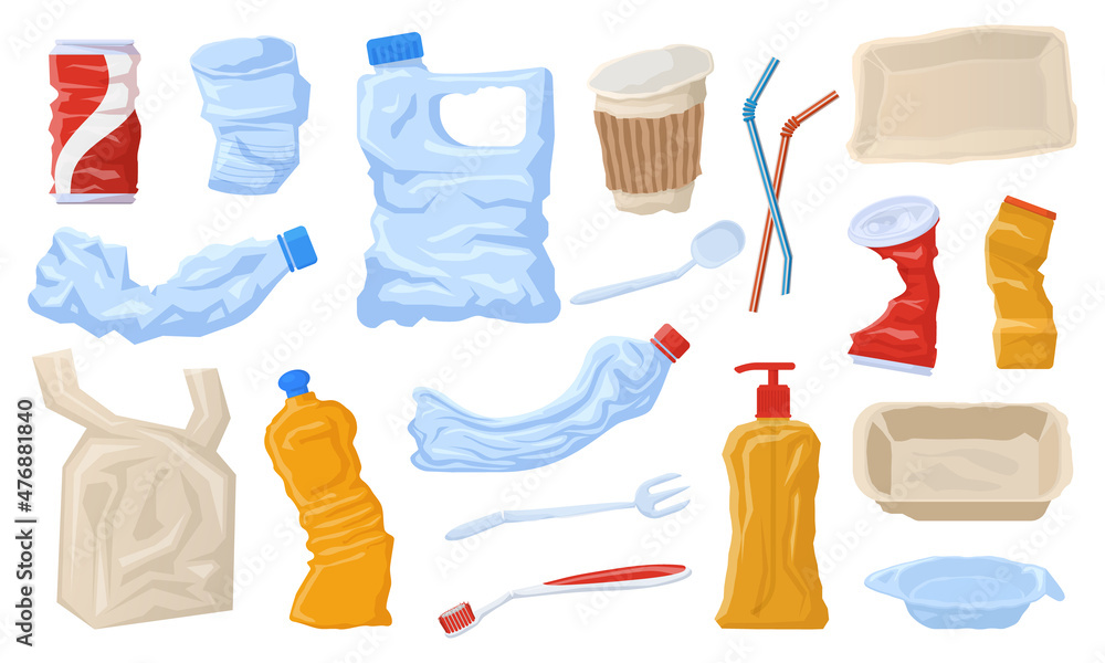 Plastic waste, disposable package, non recyclable garbage. Disposable ...