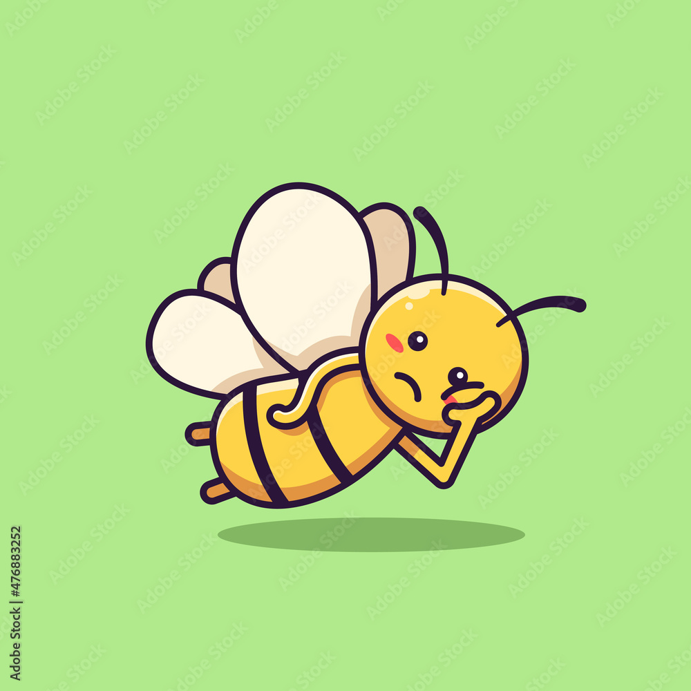 lazy cute bee mascot character. Animal vector illustration. Flat ...