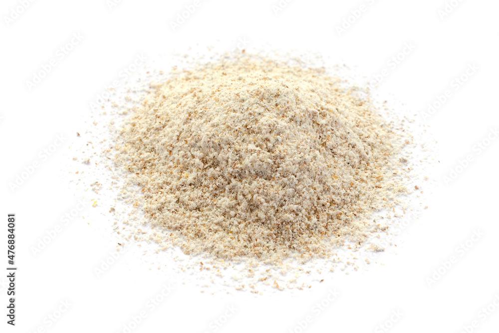 Integral rye flour pile isolated on white background, top view. Rye ...