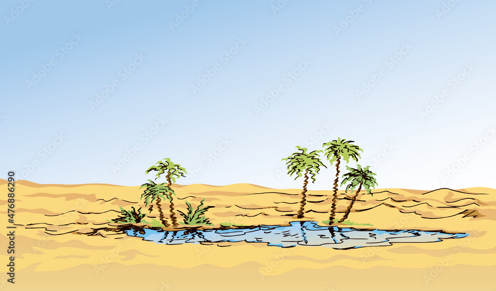 Mirage in the desert. Vector drawing Stock Vector | Adobe Stock