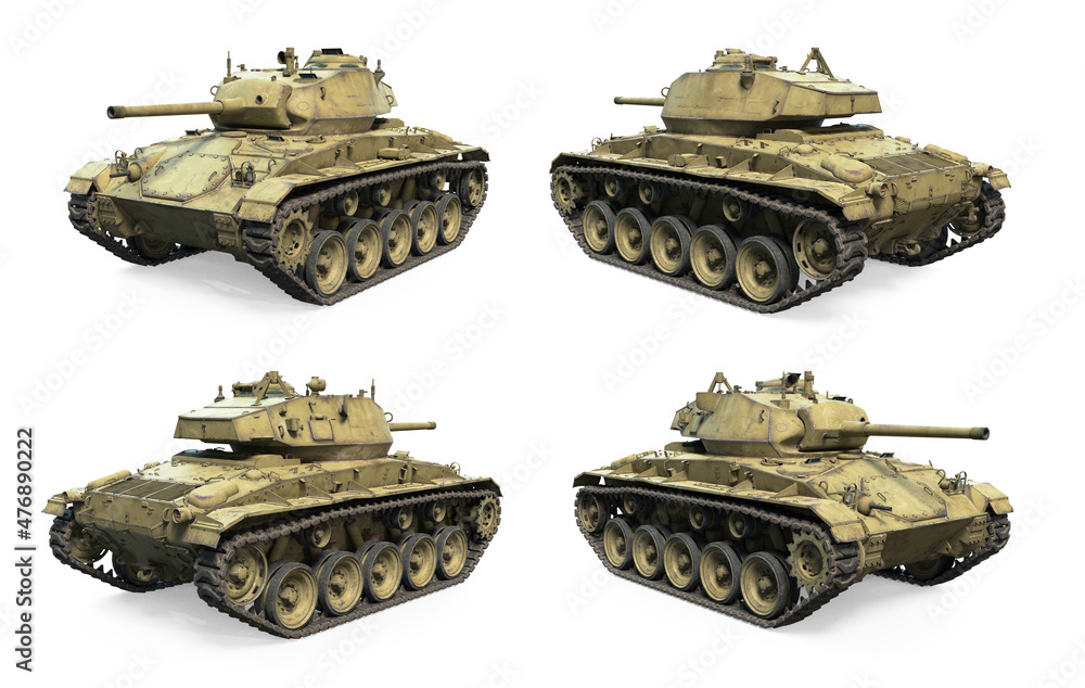 US Light Tank M24. 3D-renders isolated on white background Stock ...