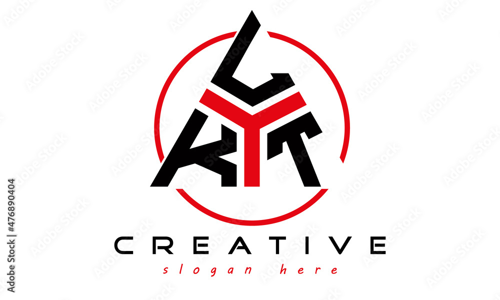 triangle badge with circle KLT letter logo design vector, business logo ...