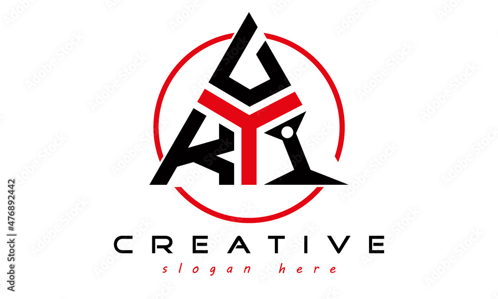 triangle badge with circle KUI letter logo design vector, business logo ...