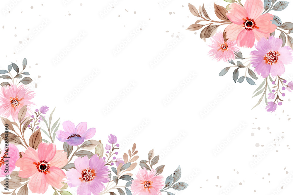 Pink purple floral frame background with watercolor Stock Vector ...