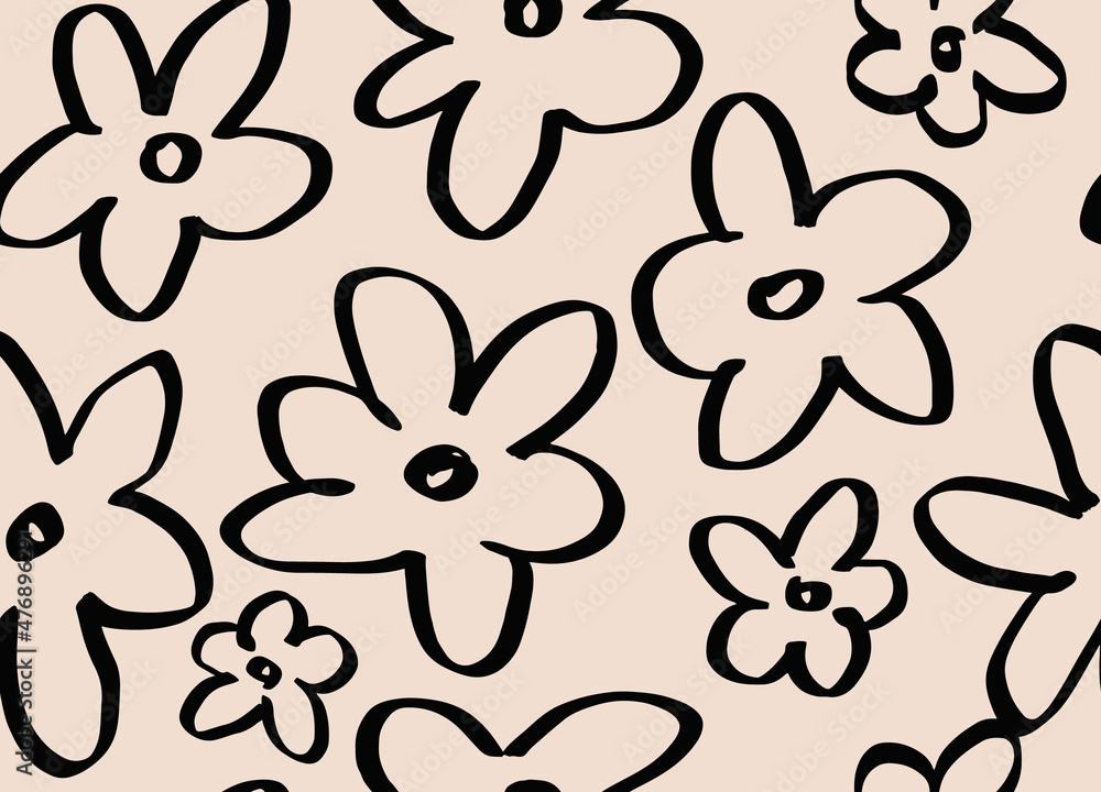 Simple nature floral vector background. Seamless pattern with hand ...