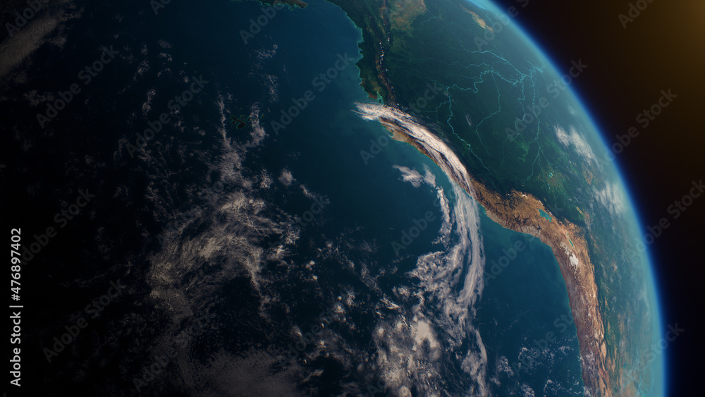 Rainforest of Amazon in South America from the space view, realistic ...