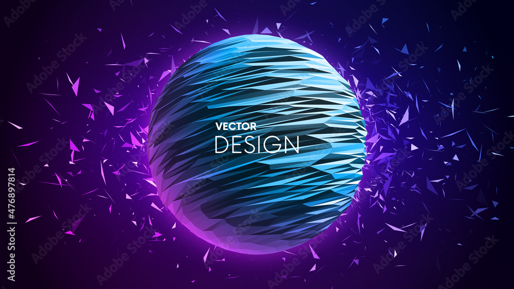 Triangular futuristic sphere in blue and pink neon colors with glowing ...