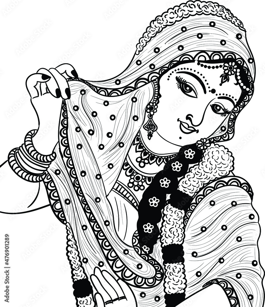 Vetor de Indian wedding clip art, beautiful bride adornment Indian ...
