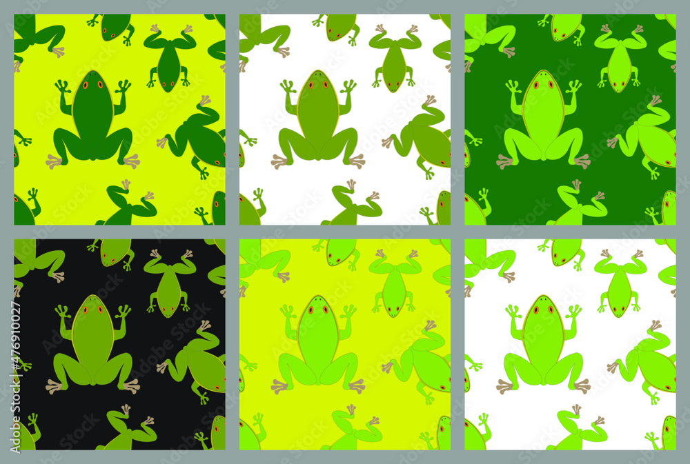 Set of seamless patterns with green frogs Full color seamless pattern ...