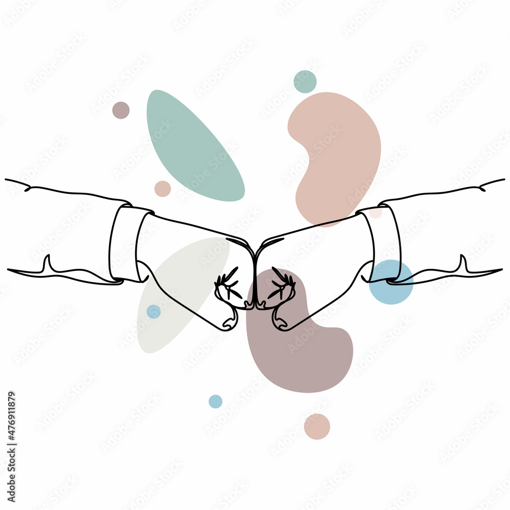 Continuous one simple single line drawing of fist bump against business ...