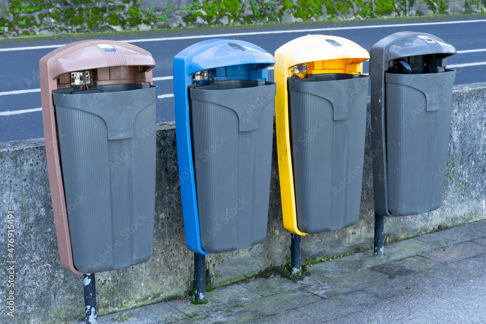 Trash bins for waste recycling. Different ecological garbage containers ...