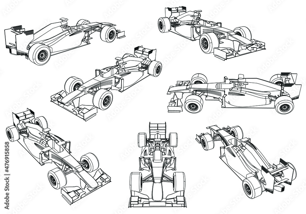 Formula car in outline. Sport vehicle template vector isolated on white ...