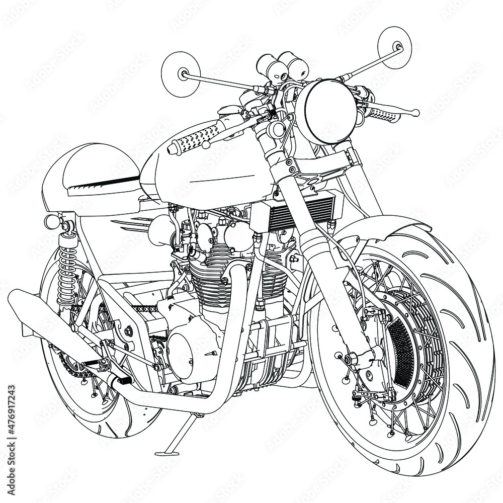 Motorcycle vector illustration coloring page for adults for drawing ...