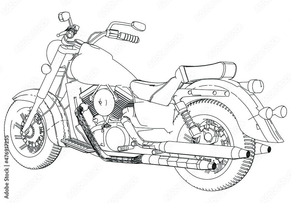 Motorcycle vector illustration coloring page for adults for drawing ...