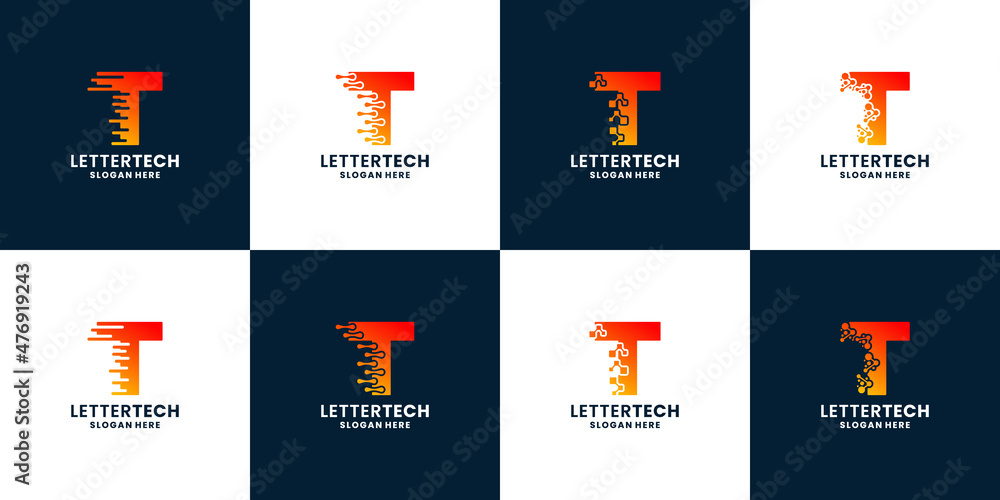 letter T technology logo design collection with gradient color for your ...