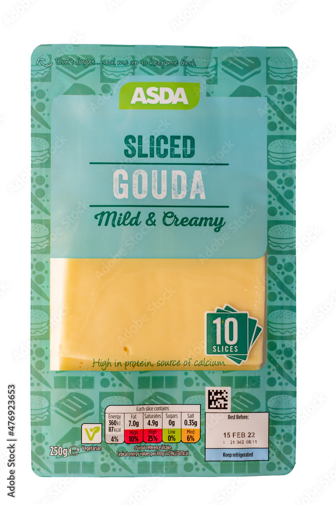 Norwich, Norfolk, UK – December 2021. A packet of Asda branded sliced ...